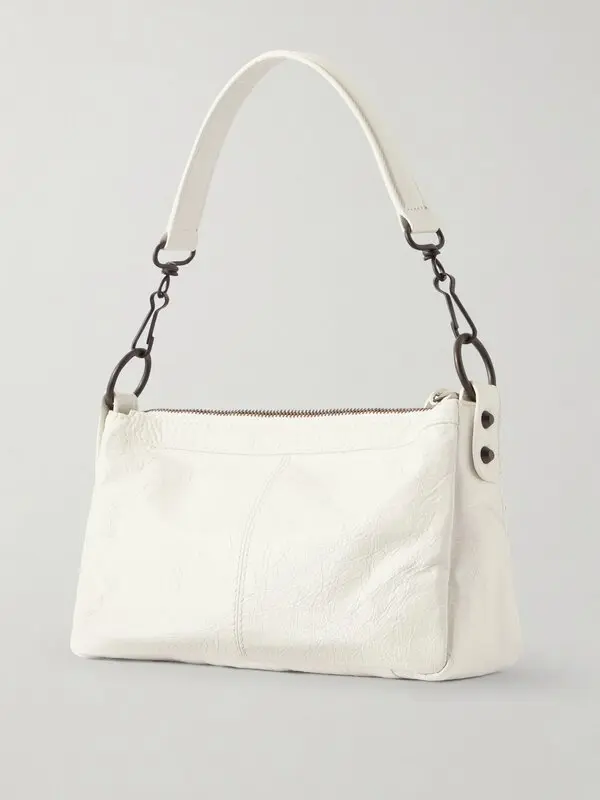 Balenciaga Le City Moto Mini Crinkled-leather Shoulder Bag - White