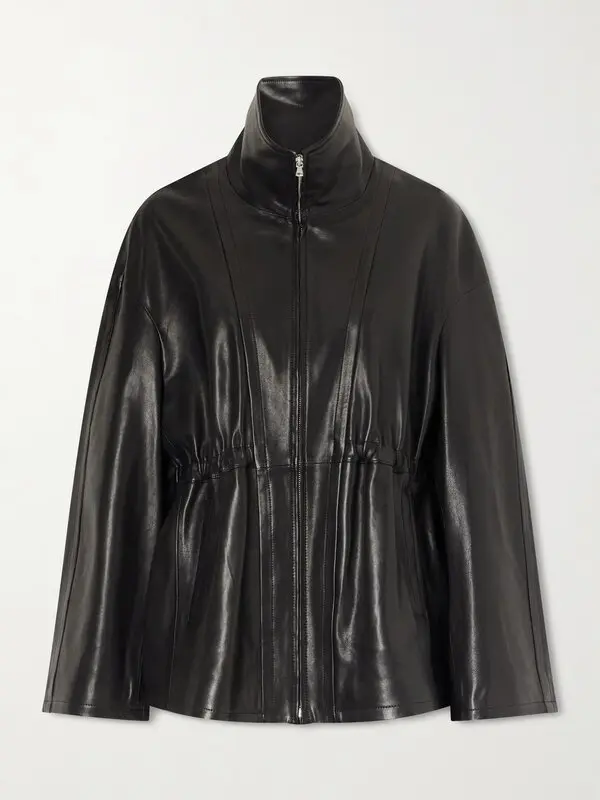 Nour Hammour Passage Leather Funnel Neck Zip-up Jacket - Black