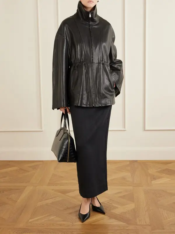 Nour Hammour Passage Leather Funnel Neck Zip-up Jacket - Black