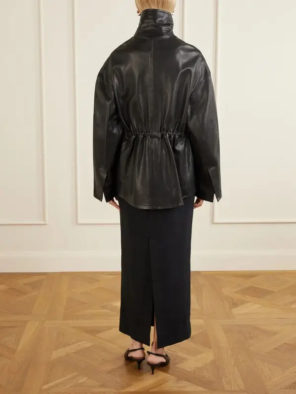 Nour Hammour Passage Leather Funnel Neck Zip-up Jacket - Black