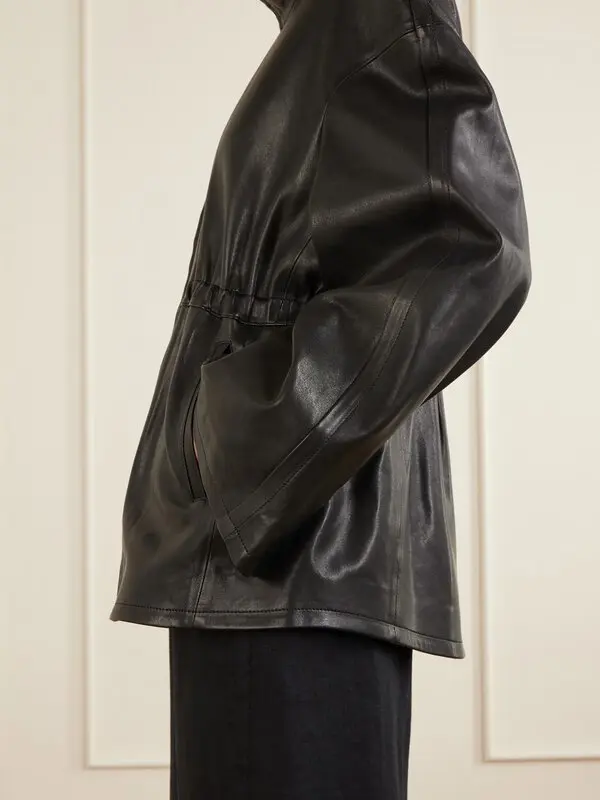 Nour Hammour Passage Leather Funnel Neck Zip-up Jacket - Black