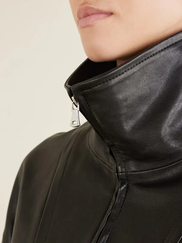 Nour Hammour Passage Leather Funnel Neck Zip-up Jacket - Black