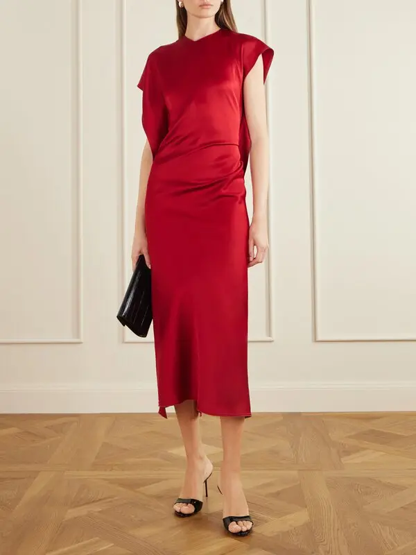 Victoria Beckham Satin Midi Dress - Red