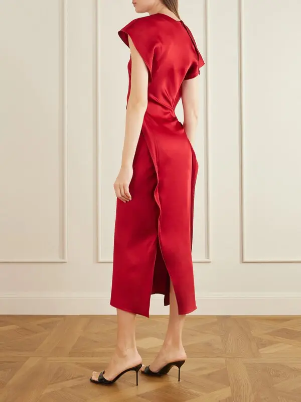 Victoria Beckham Satin Midi Dress - Red