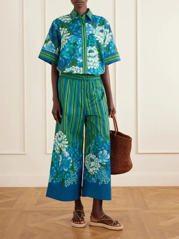 ALEMAIS Margo Printed Organic Cotton-voile Wide-leg Trousers