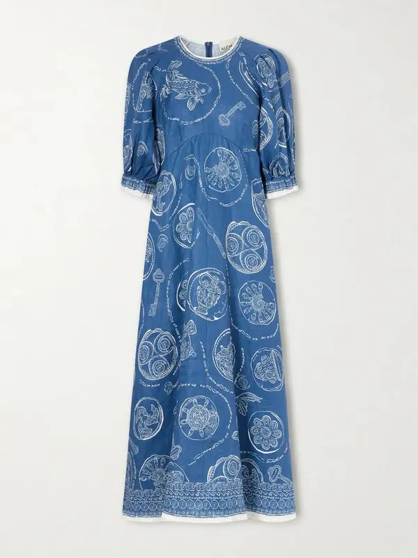 ALEMAIS Lucky Printed Linen Midi Dress