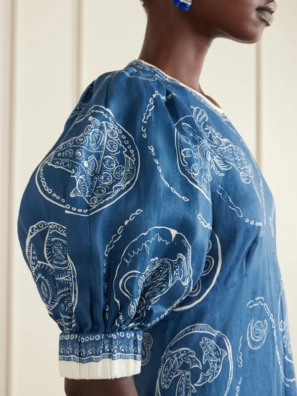 ALEMAIS Lucky Printed Linen Midi Dress
