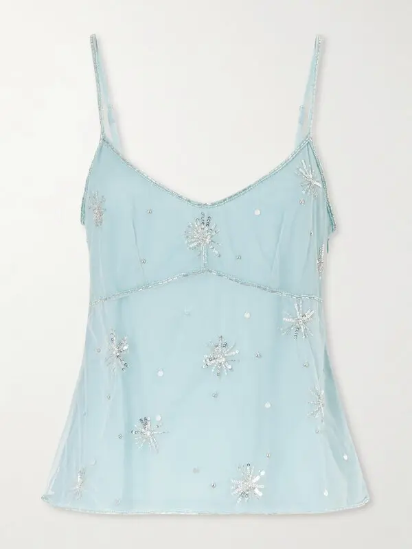 Staud Azzurra Embellished Tulle Top
