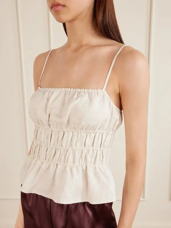 Staud Ayla Ruffled Linen Tank Top - Neutrals