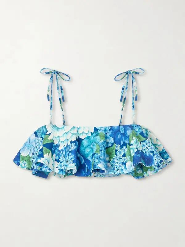 ALEMAIS Margo" Ruffled Floral-print Bikini Top - Blue