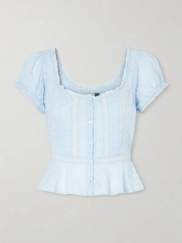 Rixo Sandi Cropped Cotton Broderie Anglaise Blouse