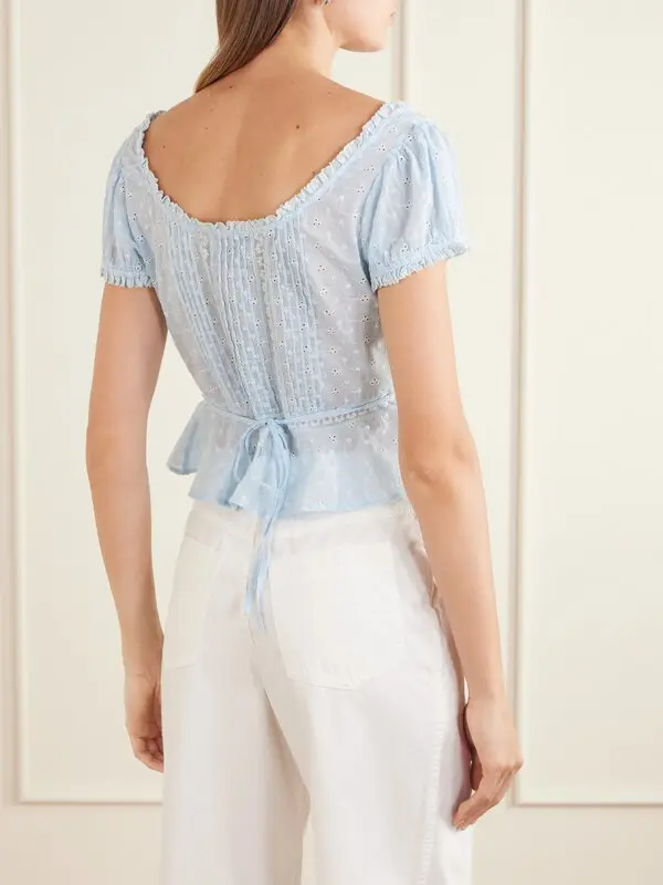 Rixo Sandi Cropped Cotton Broderie Anglaise Blouse