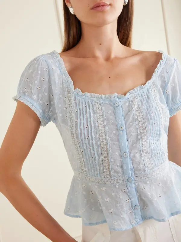 Rixo Sandi Cropped Cotton Broderie Anglaise Blouse