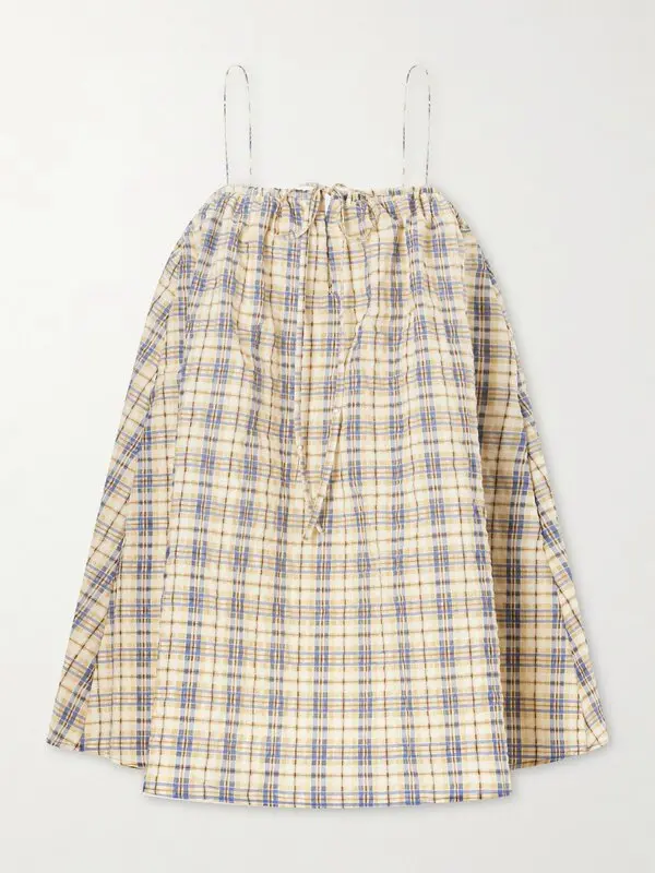 Bernadette Checked Seersucker Mini Dress - Neutrals