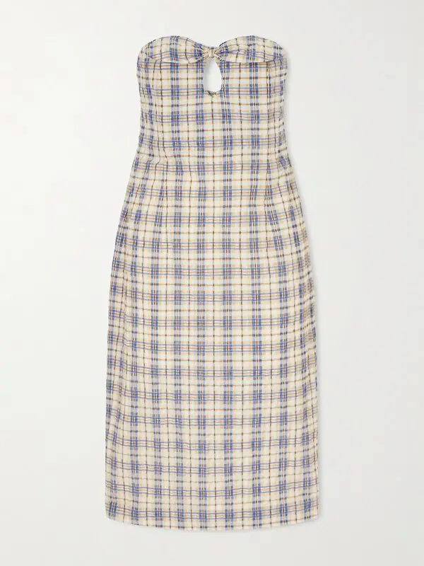 Bernadette Charlotte' Bow-embellished Checked Seersucker Midi Dress - Neutrals