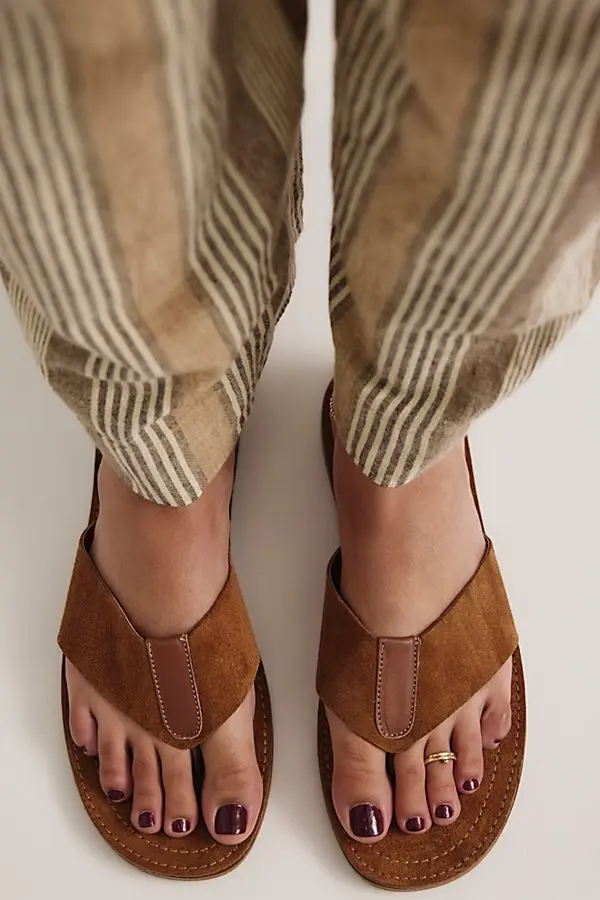 Free People Niko Suede Thong Sandals - Brown