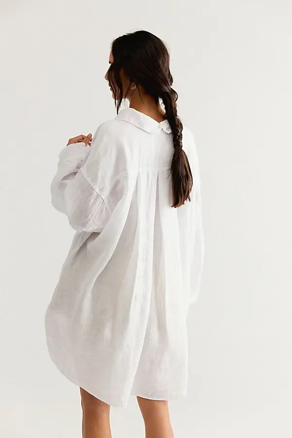 Free People Selene Button Down Linen Shirt - Ivory