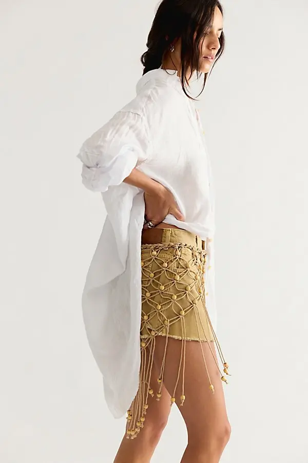 Free People Selene Button Down Linen Shirt - Ivory