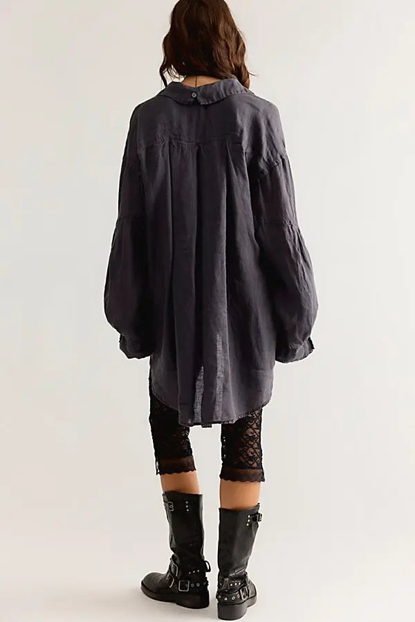 Free People Selene Button Down Linen Shirt - Tornado