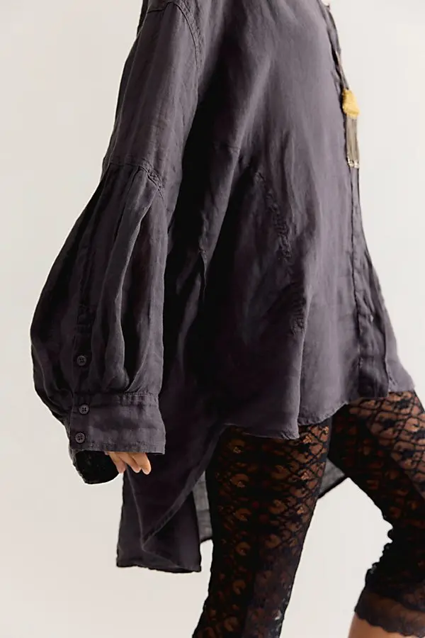 Free People Selene Button Down Linen Shirt - Tornado