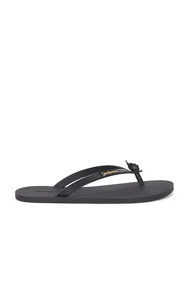 Saint Laurent Pool Slide Black Calfskin Leather - Nero