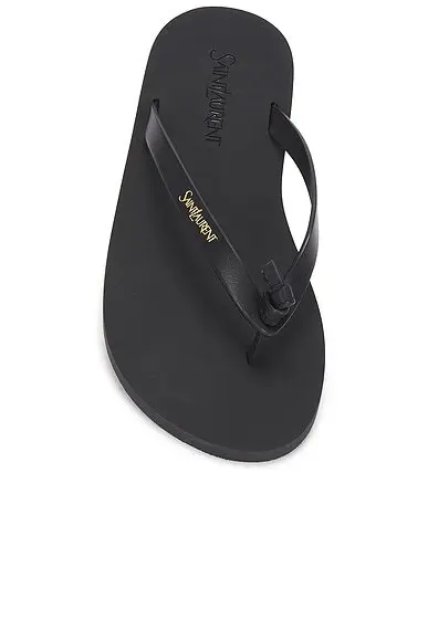 Saint Laurent Pool Slide Black Calfskin Leather - Nero