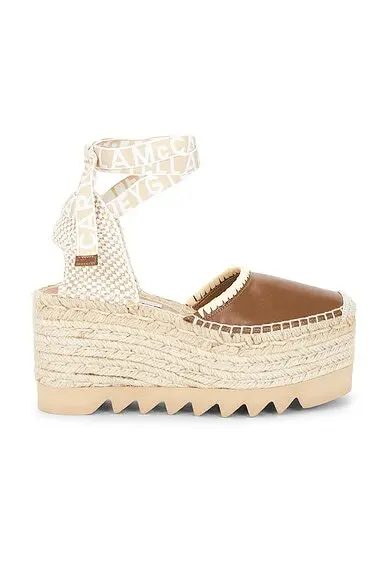Stella McCartney Gaia 80 Whipstitched Wedge Sandal - Tan