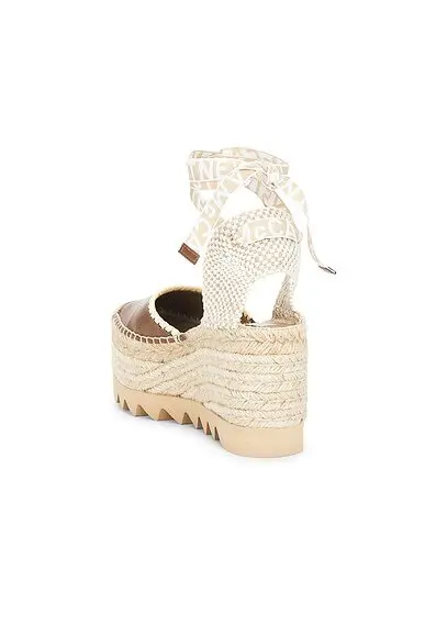 Stella McCartney Gaia 80 Whipstitched Wedge Sandal - Tan