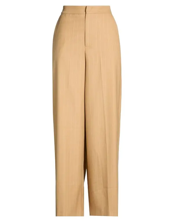 CRISTINAEFFE Camel Twill Pinstriped Wide-leg Pants