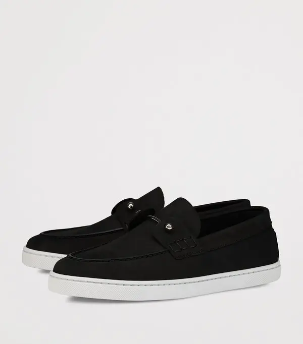 CHRISTIAN LOUBOUTIN Chambeliboat Leather Loafers With Metal Collar Pin - Black
