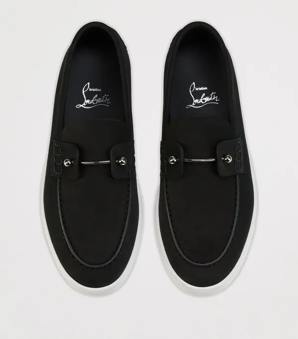CHRISTIAN LOUBOUTIN Chambeliboat Leather Loafers With Metal Collar Pin - Black
