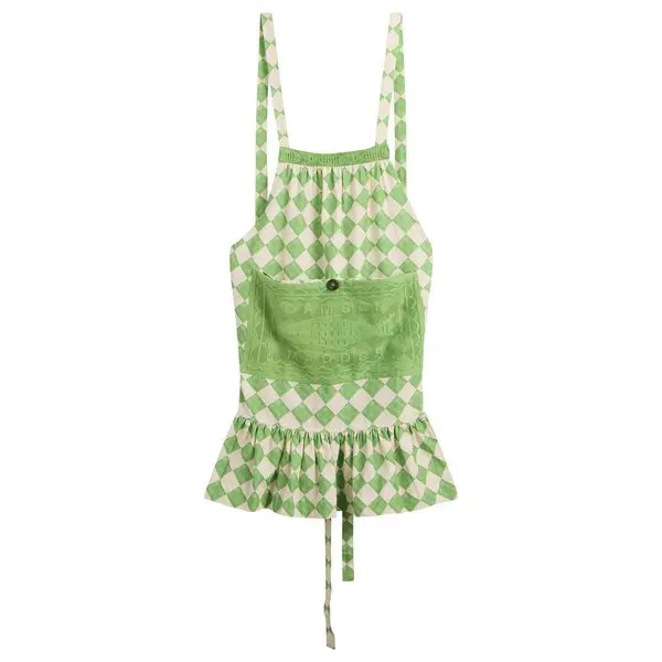 DAMSON MADDER Nonna House Check Filet Lace Apron - Green