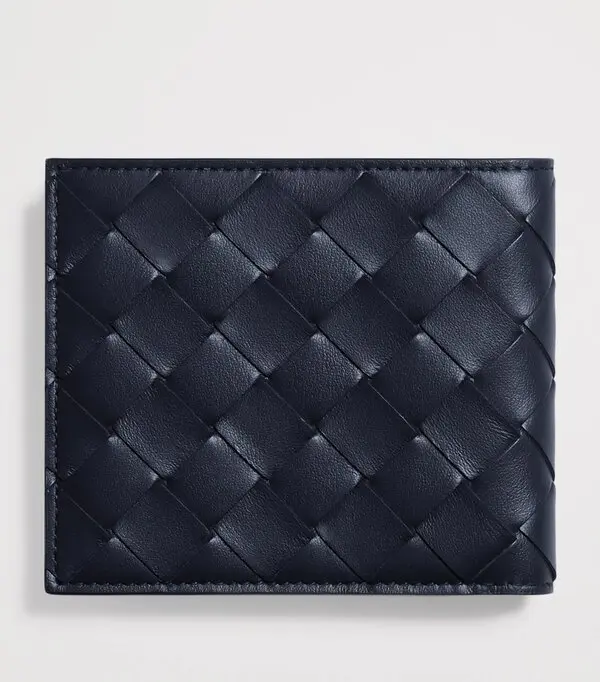 Bottega Veneta Leather Intrecciato Bifold Wallet - Blue