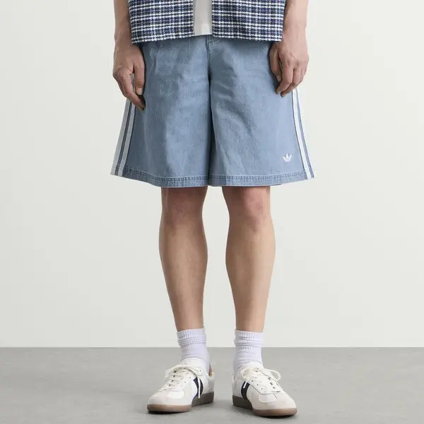 Adidas Denim Shorts With 3-stripes And Trefoil Logo
