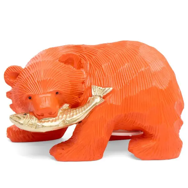 BEAMS Wooden Carving Bear Piggy Bank - Orange