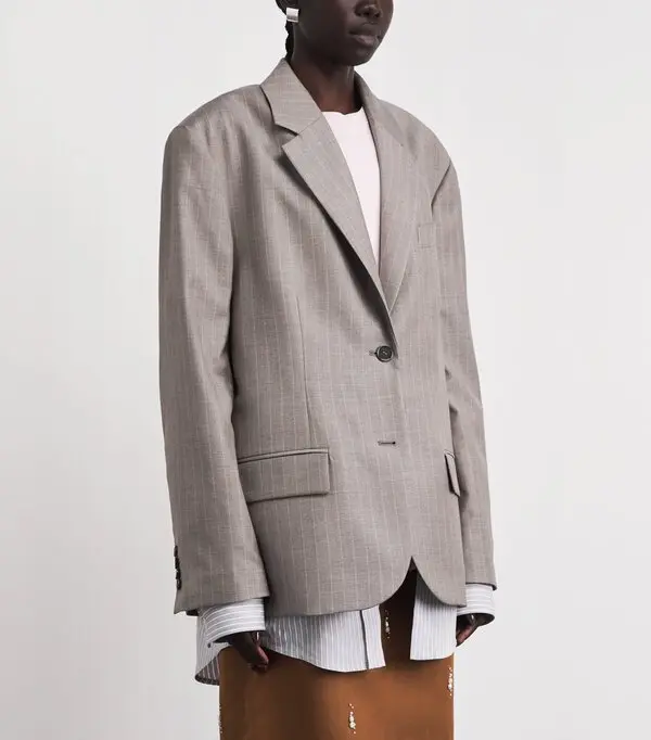 Acne Studios Pinstripe Wool Blazer With Layered Shirt Detail