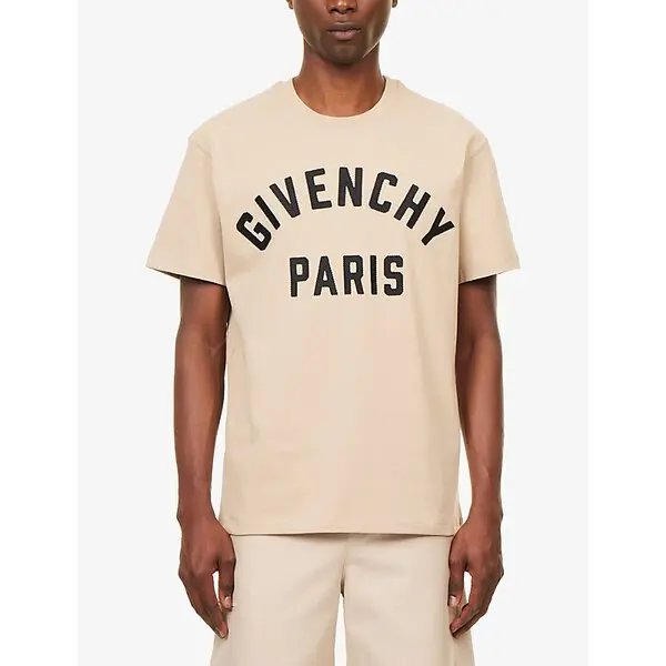 Givenchy Appliqué Logo-text Cotton T-shirt - Beige