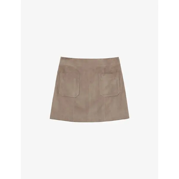 REISS Suede Mini Skirt With Patch Pockets