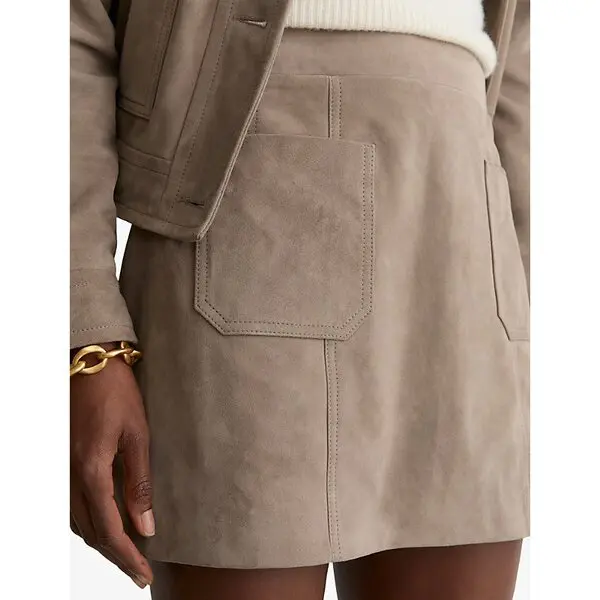 REISS Suede Mini Skirt With Patch Pockets