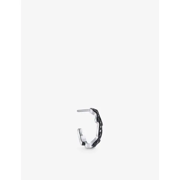 LA MAISON COUTURE Biiju Platinum And Black Diamond Single Hoop Earring - Silver