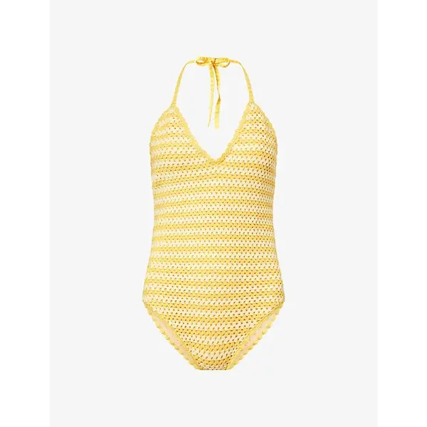 Simkhai Karoline Halterneck Crochet One Piece - Mango Multi