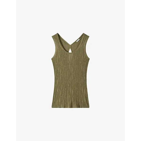 JOSEPH Round Neck Crinkle Woven Tank Top - Fig Leaf