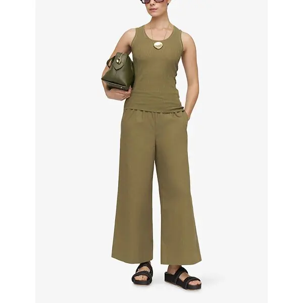 JOSEPH Round Neck Crinkle Woven Tank Top - Fig Leaf