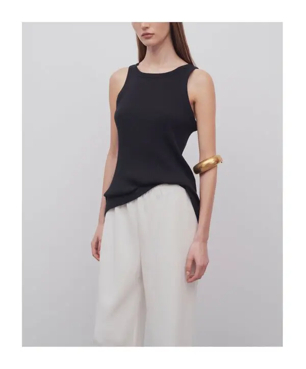 THE ROW Sleeveless Cotton Matte Top With Logo Detail