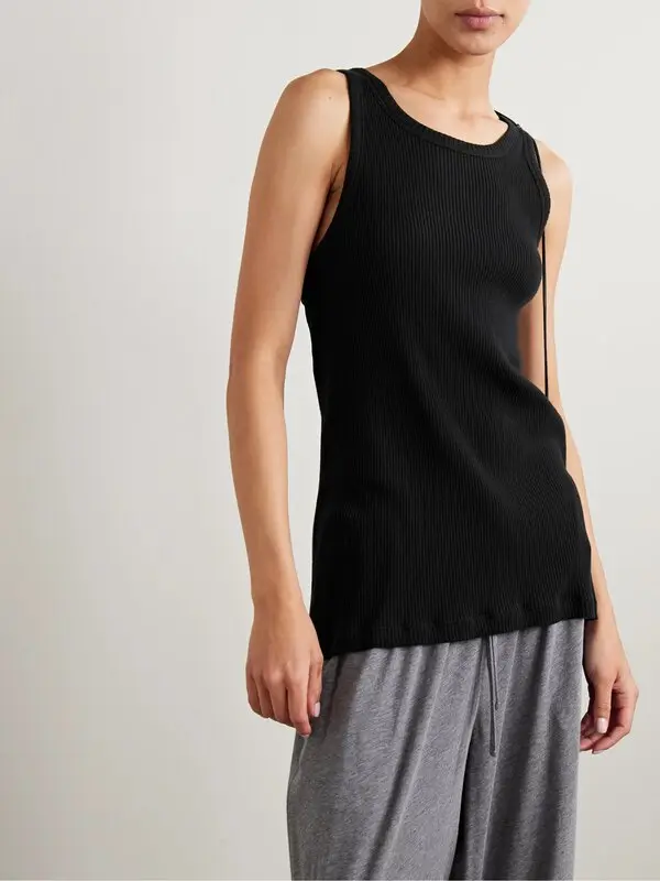 THE ROW Sleeveless Cotton Matte Top With Logo Detail - Black