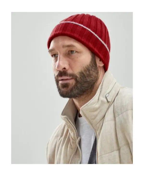 Brunello Cucinelli Ribbed Cashmere Beanie With Logo Patch - Red