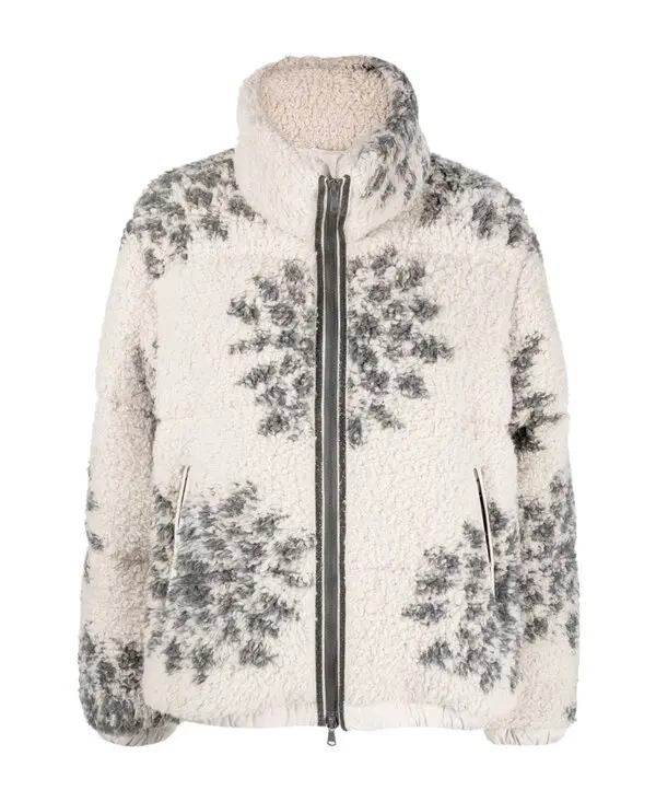 Brunello Cucinelli Two-tone Down Jacket With Beaded Trim - White