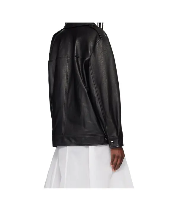 Nour Hammour Zip Up Leather Jacket With Drop Shoulder