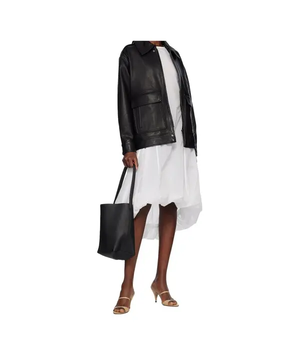 Nour Hammour Zip Up Leather Jacket With Drop Shoulder