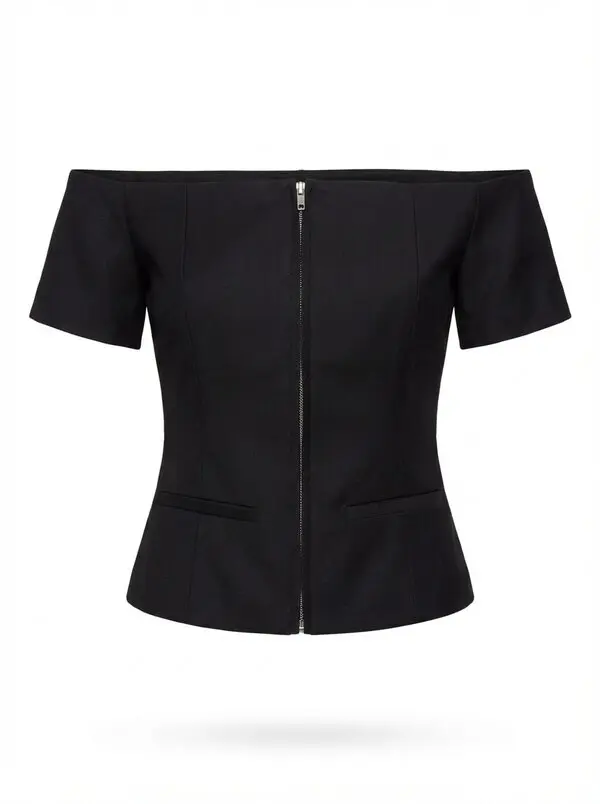 AYA MUSE Off-the-shoulder Zip-up T-shirt - Black